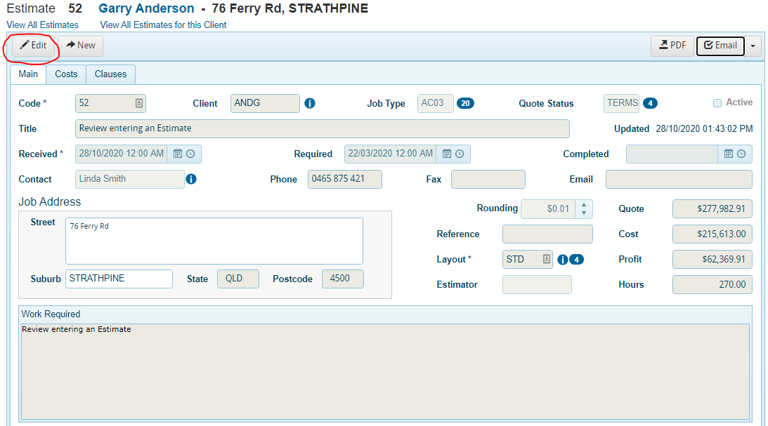 Updating Estimate Costs with Current Pricing – Axiapac Help Center