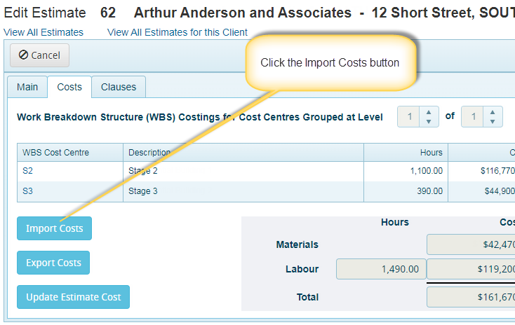 Importing Costs into an Estimate from another Estimate Cost Centre ...